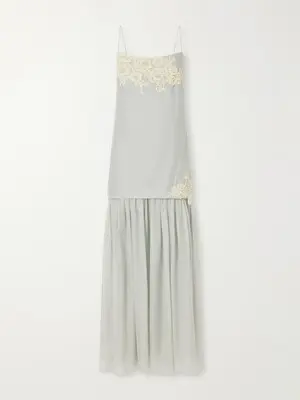 SIR. Noria Lace-trimmed Silk Crepe De Chine Maxi Dress - Blue
