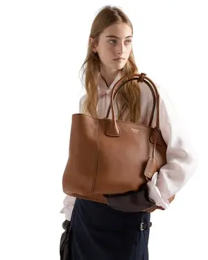 Prada Large Leather Tote Bag - Brown