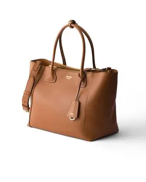 Prada Large Leather Tote Bag - Brown