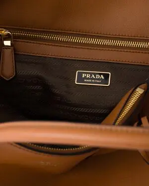 Prada Large Leather Tote Bag - Brown