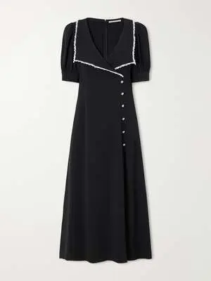 Alessandra Rich Lace-trimmed Crepe-cady Midi Dress - Black