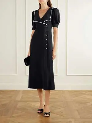 Alessandra Rich Lace-trimmed Crepe-cady Midi Dress