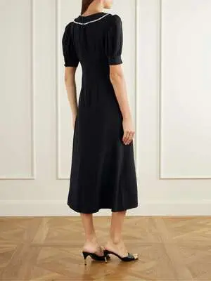 Alessandra Rich Lace-trimmed Crepe-cady Midi Dress