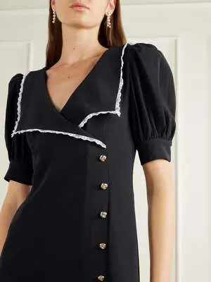 Alessandra Rich Lace-trimmed Crepe-cady Midi Dress