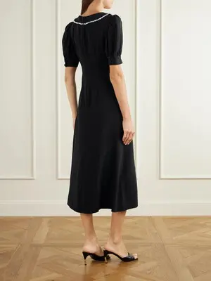 Alessandra Rich Lace-trimmed Crepe-cady Midi Dress