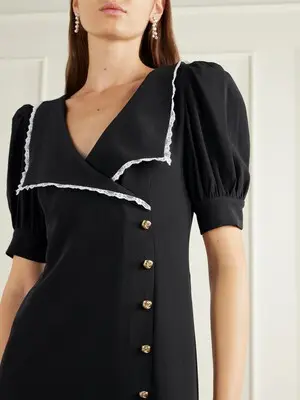 Alessandra Rich Lace-trimmed Crepe-cady Midi Dress
