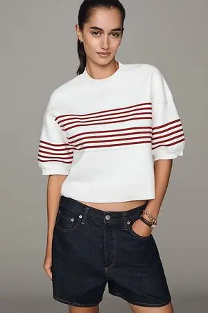 Maeve Puff-Sleeve Knit Pullover Ivory Pattern