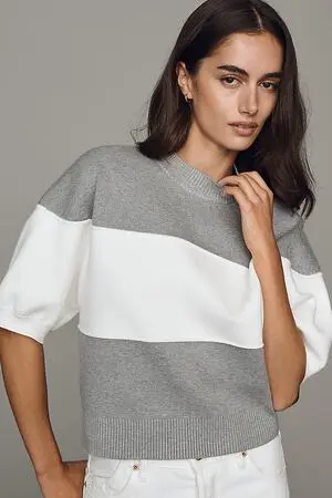 Maeve Puff-sleeve Knit Pullover - Light Gray