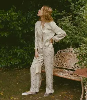 DÔEN Felise Pant Floral Silk Satin With Lace Trim