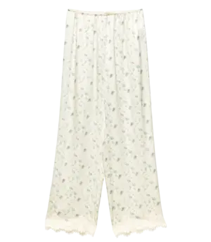 DÔEN Felise Pant Floral Silk Satin With Lace Trim