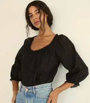 DÔEN Florine Embroidered Cotton Voile Top