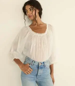 DÔEN Florine Top Organic Cotton Embroidered Blouse