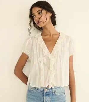 DÔEN Helena Organic Cotton Voile Ruffled Blouse With Mother-of-pearl Buttons