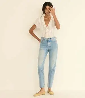 DÔEN Helena Organic Cotton Voile Ruffled Blouse With Mother-of-pearl Buttons