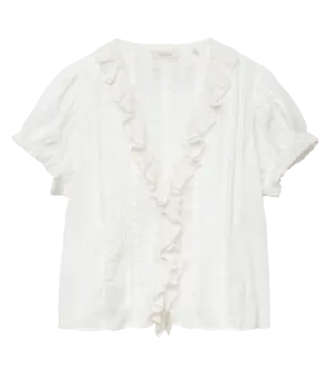 DÔEN Helena Organic Cotton Voile Ruffled Blouse With Mother-of-pearl Buttons