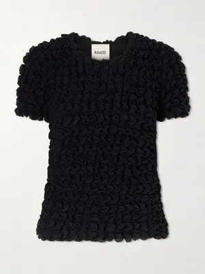 Khaite Polly Ruched Silk-chiffon Top - Black