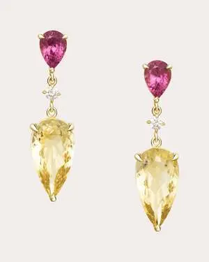 YI COLLECTION Rhodolite & Heliodor Dewdrop Drop Earrings - Yellow