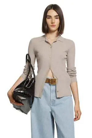 Max Mara Fitted Ribbed Knit Cardigan With Pointed Collar