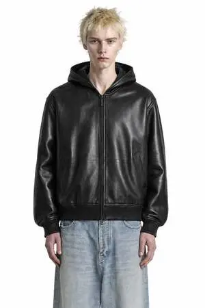 Balenciaga Short Hooded Leather Coat