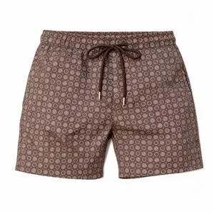 VAYLA Mid Length Octagon Print Swim Shorts With Adjustable Drawcord - Brown