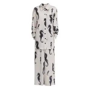 JULIA ALLERT Seahorse Print Silk Blend Co-ord Set - White