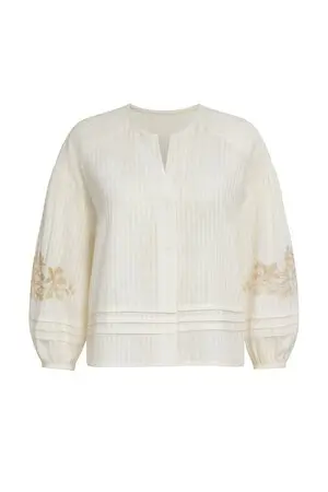 EXQUISE Long Sleeve Embroidered Blouse