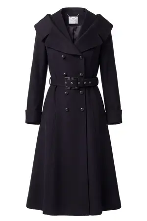 LUNA FASHION HOUSE Wool Wrap Coat With Notched Lapel - Black