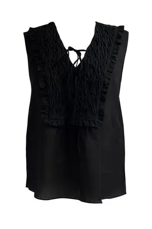 EXQUISE Sleeveless V-neck Lace Blouse With Ruffle Trim