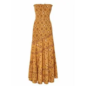 PAR Y ESCALA Strapless Shirred Maxi Dress - Brown