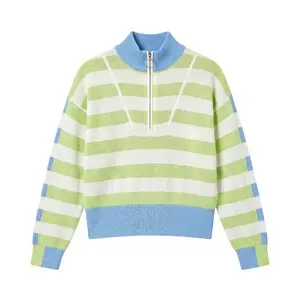 BRODIE CASHMERE Mesh Stripe Half Zip