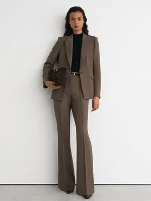REISS Gabi Petite Puppytooth Flared Suit Trousers - Black/neutral