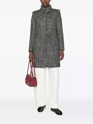FAY Herringbone Pattern Funnel-neck Coat