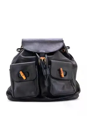 Gucci Vintage Bamboo Leather Medium Backpack - Black
