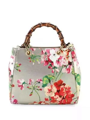 Gucci Bamboo Shopper Blooms Print Leather Mini Tote Bag - Gold