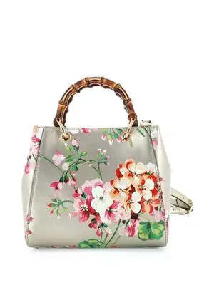 Gucci Bamboo Shopper Blooms Print Leather Mini Tote Bag