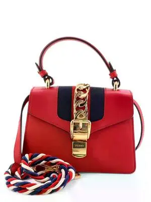 Gucci Sylvie Top Handle Bag Leather Mini Satchel - Red
