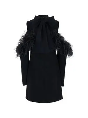 P.a.r.o.s.h Feather-trim Cold-shoulder Mini Dress