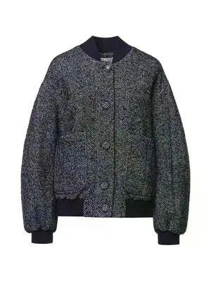 GENNY Herringbone-pattern Bomber Jacket - Blue