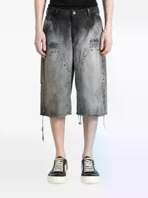 SATOSHI NAKAMOTO Danny's Carpenter Stud-embellished Distressed Shorts