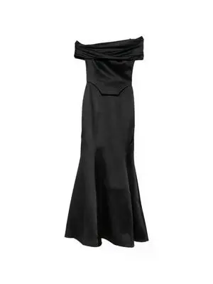 Solace London Off-shoulder Satin-finish Maxi Dress - Black