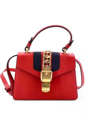 Gucci Sylvie Leather Mini Satchel Top Handle Bag - Red