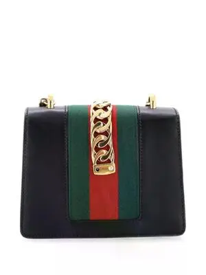 Gucci Sylvie Chain Shoulder Bag Leather Mini Crossbody Bag - Black
