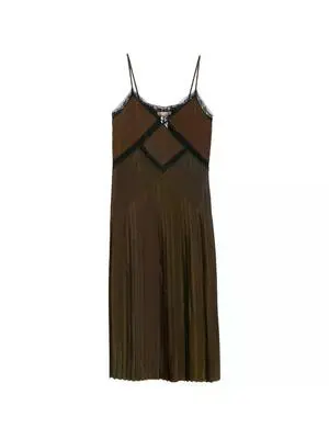 TWINSET Lace-trim Pleated Midi Dress - Brown