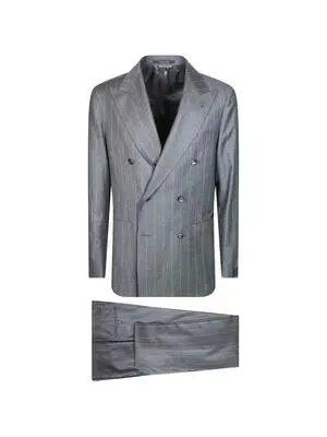 Tagliatore Vesuvio Pinstripe Double-breasted Suit - Grey