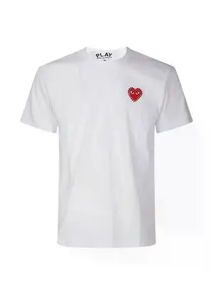 Play Comme Des Garcon Rhinestone-embellished Embroidered T-shirt - White