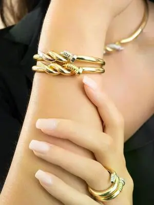 David Webb Twisted Nail Two-tone Cuff Bracelet - Gold