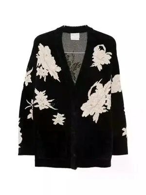 FORTE_FORTE Floral-embroidered Cardigan-style Jacket - Black