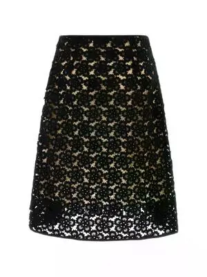 Miu Miu Floral-macramé Midi Skirt - Black