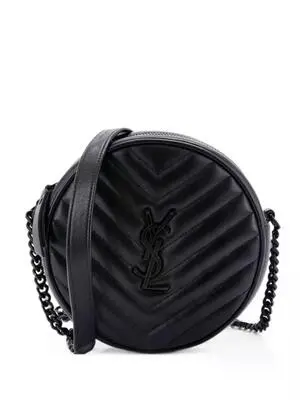 Saint Laurent Vinyle Round Camera Bag Matelasse Chevron Leather Crossbody Bag - Black