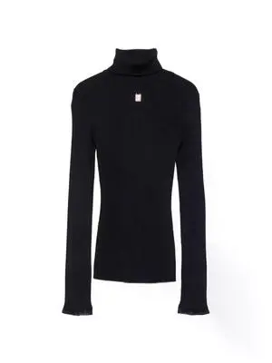 Elisabetta Franchi Logo Plaque Ribbed Roll Neck Sweater - Blue